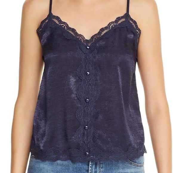 Aqua | Tops | Nwt Xs Navy Blue Lace Trim Satin Feel Camisole Brand New ...